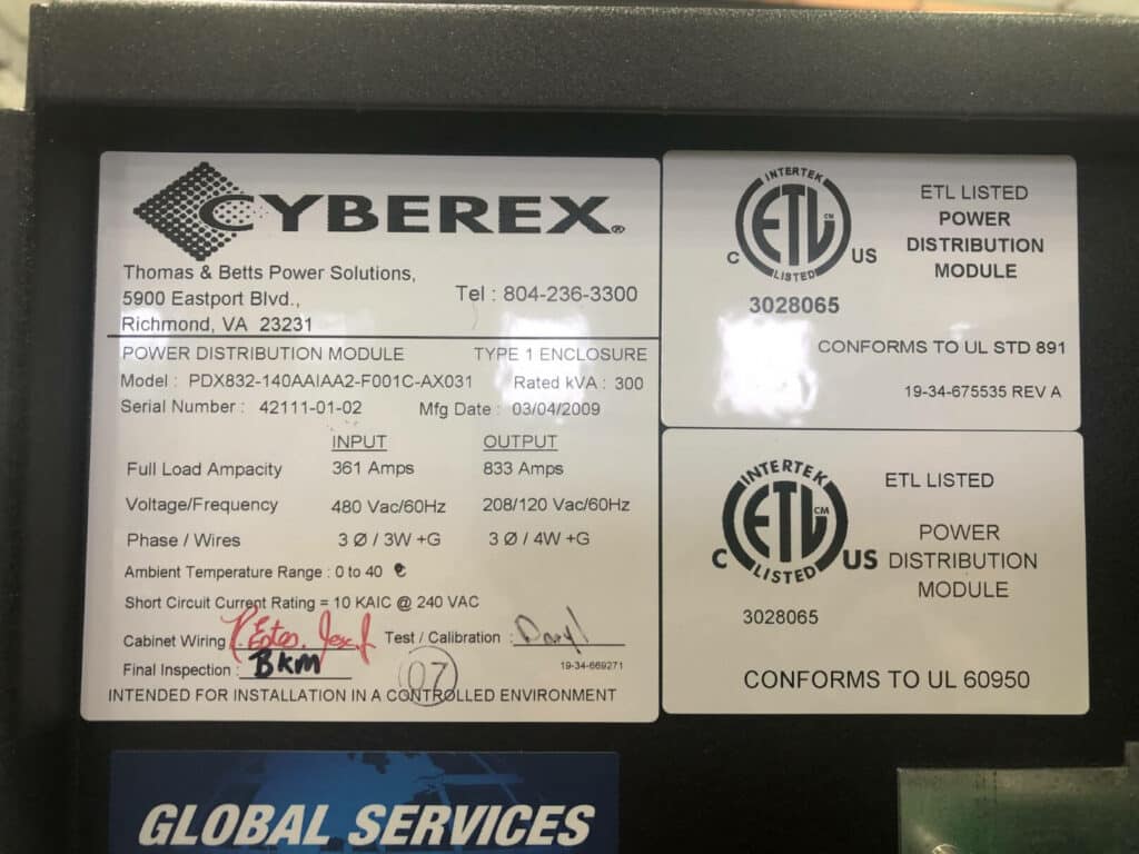 300 KVA Cyberex PDU - LEL Critical