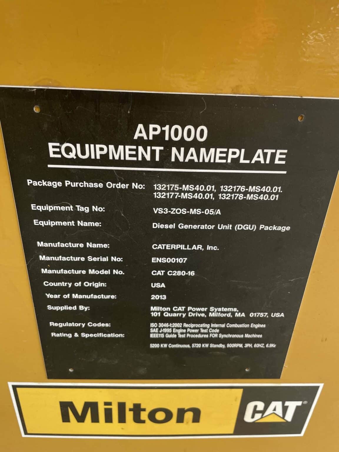 5200 kW CAT C280-16 Diesel Generator - LEL Critical